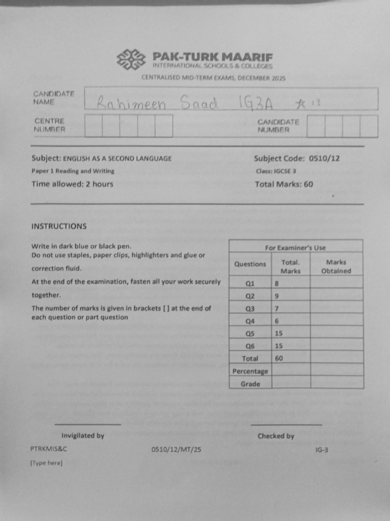 ESL Paper 1 | PDF