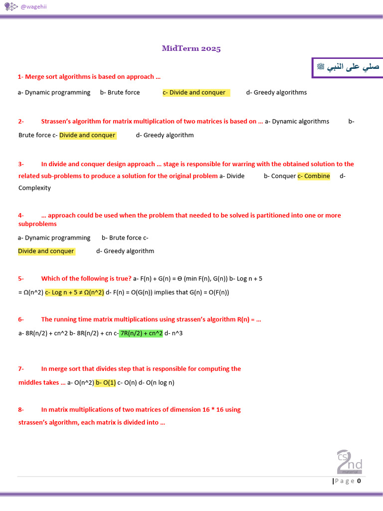 Algorithms and Complexity Quiz 2025 | PDF | Dynamic Programming ...