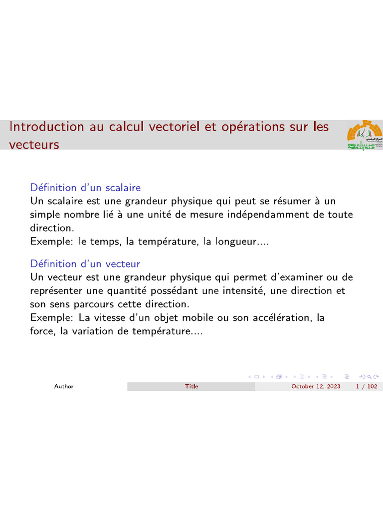 Rappels Sur Le Calcul Vectoriel | PDF