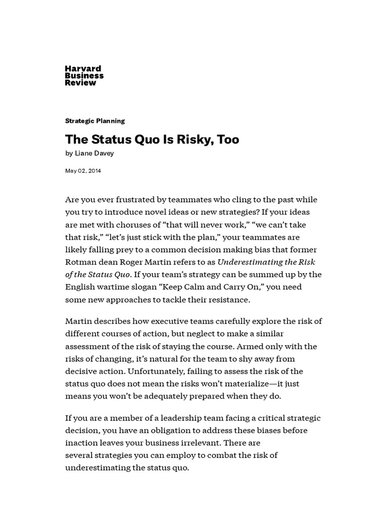 Assessing Status Quo Risks in Strategy | PDF | Risk | Social Psychology