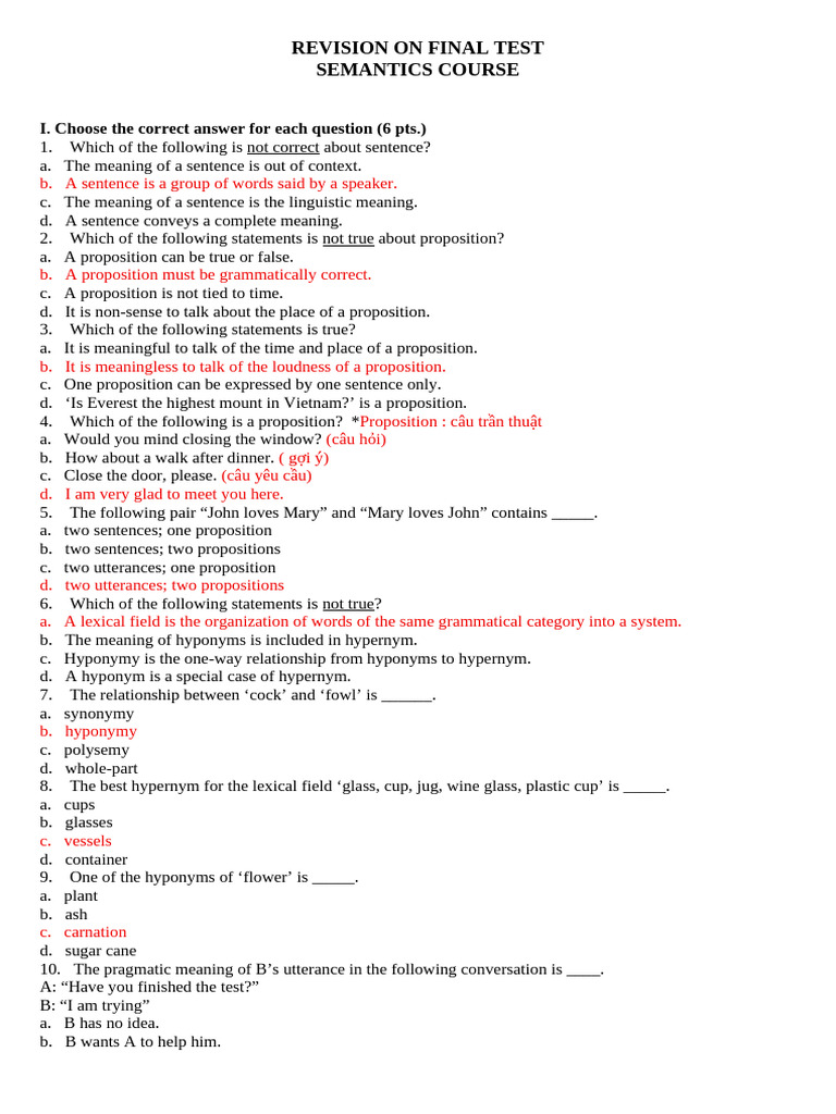 Revision On Final Test - 1 | PDF | Semantics | Linguistics