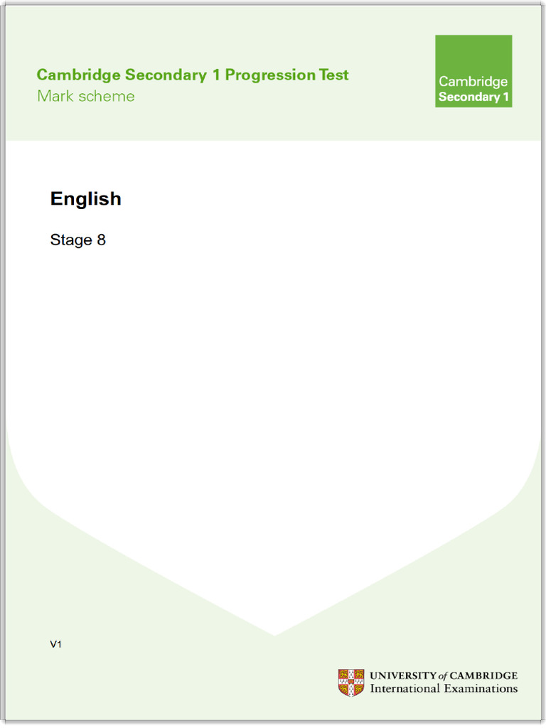 English Stage 8 Mark Scheme - Cambridge Secondary 1 Progression Test | PDF