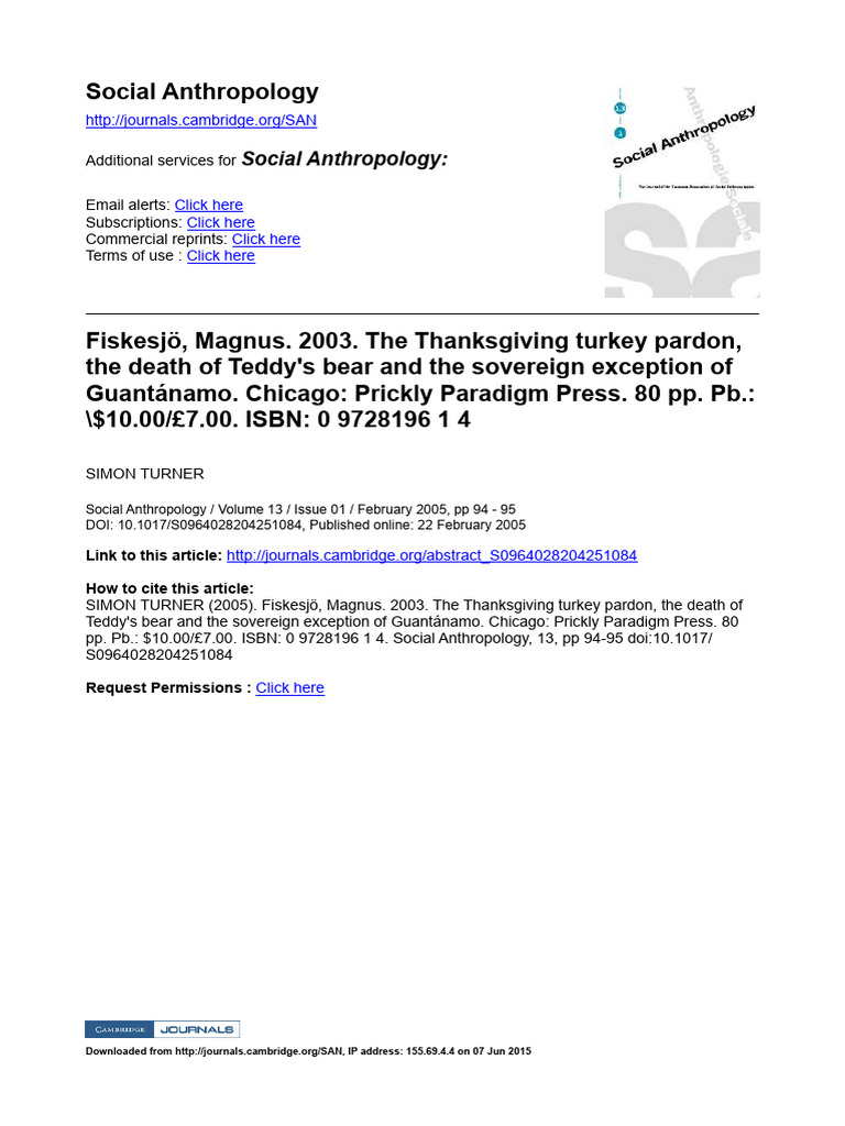 The Thanksgiving Turkey Pardon | PDF | Ethnography | Intimate Relationships