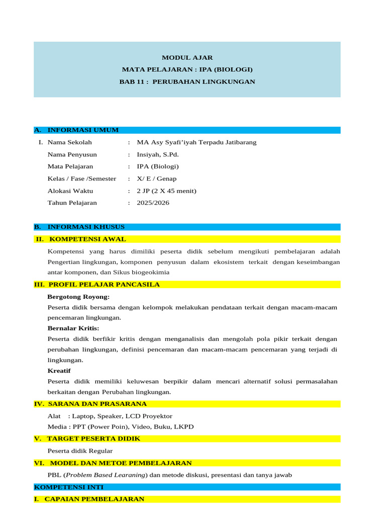 Modul Ajar IPA: Perubahan Lingkungan | PDF