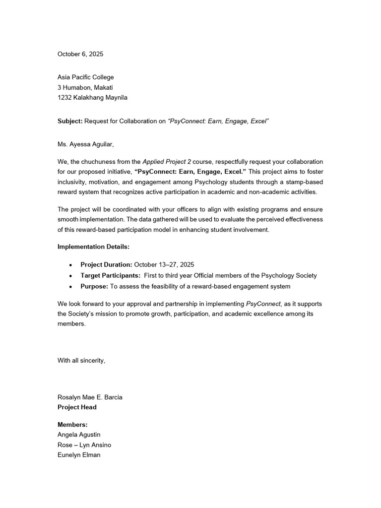 Letter of Intent - PsySoc | PDF