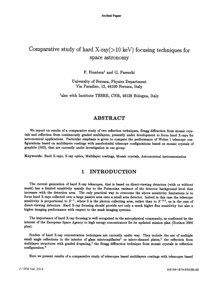 Comparative Study of Hard X-Ray (1O KeV) Focusing Techniques For Space ...