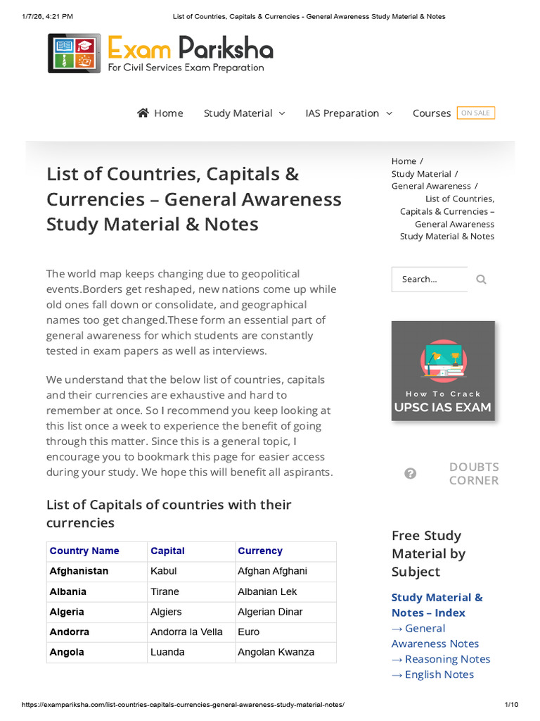 Countries, Capitals & Currencies List | PDF | Currency | Foreign ...