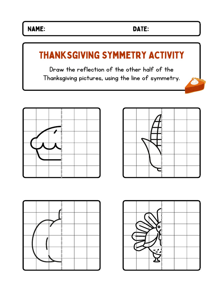 Thanksgiving Symmetry Activity Worksheet in Simple Bold Autumnal Style ...