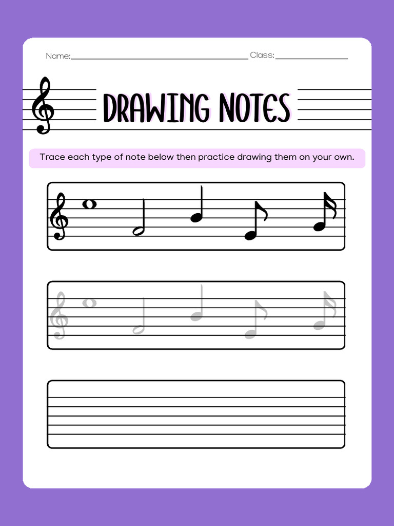 Drawing Notes Worksheet in Purple and White Bold Style | PDF