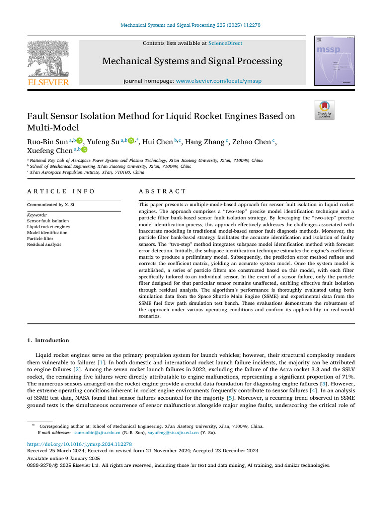 Fault Sensor Isolation Method For Liquid Rocket Engines Based On Multi ...