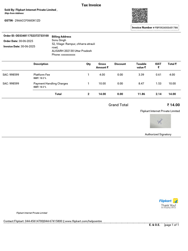 Invoice OD334811752372733100 | PDF | Payments | Taxes