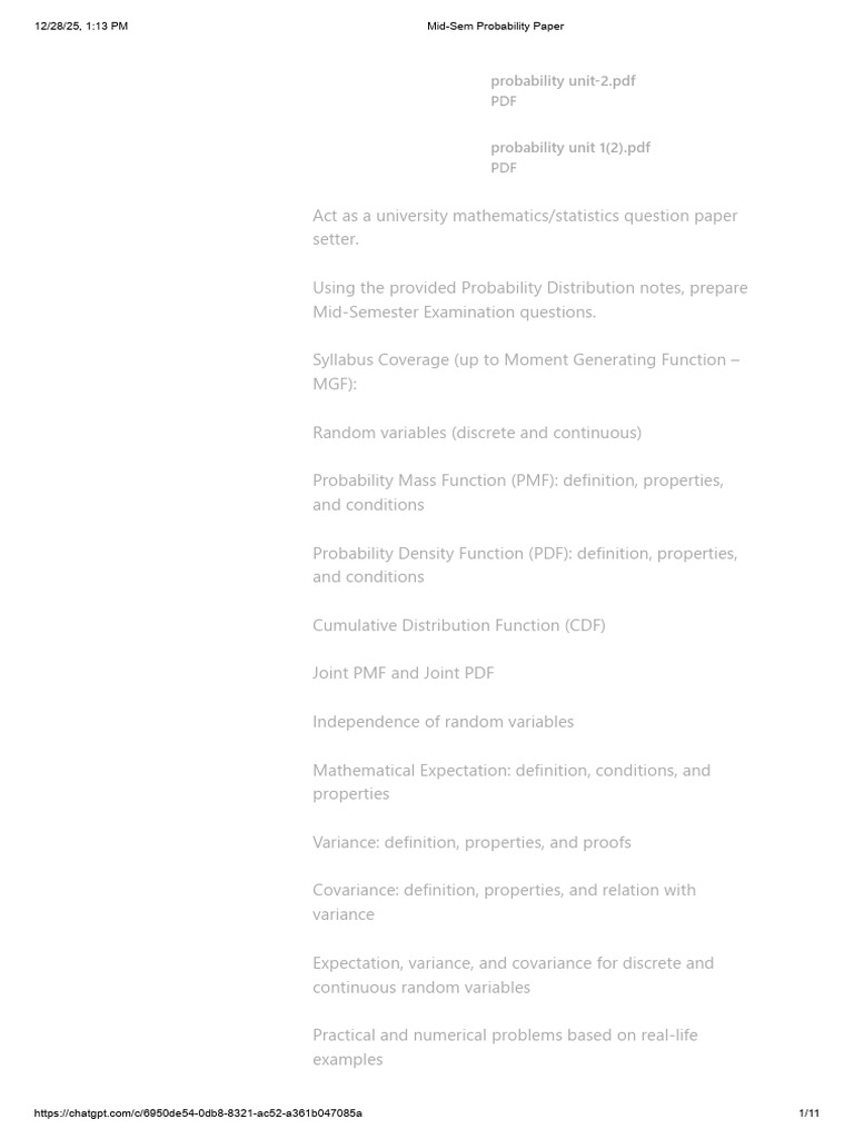 Mid-Semester Probability Exam Questions | PDF | Probability ...