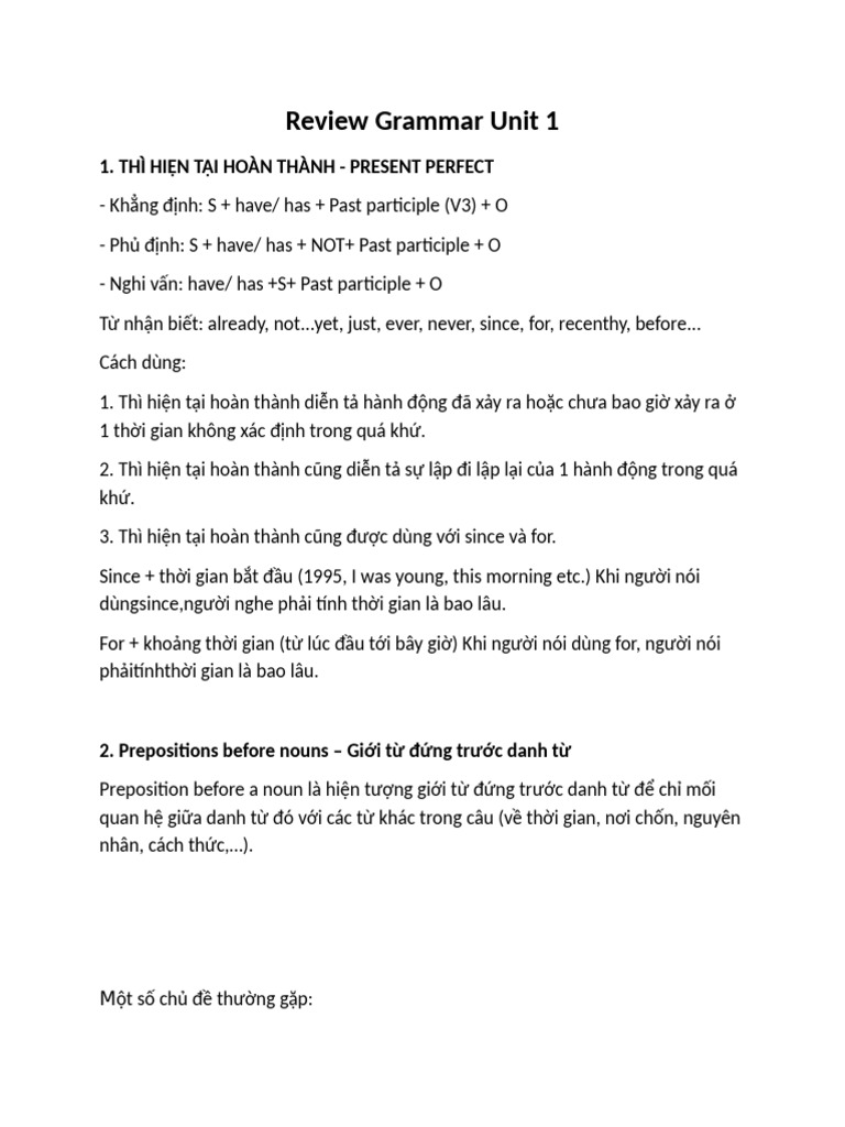 Review Grammar Unit 1 | PDF