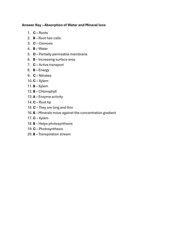 Absorption of Water and Mineral Ions by The Roots of Flowering Plant | PDF