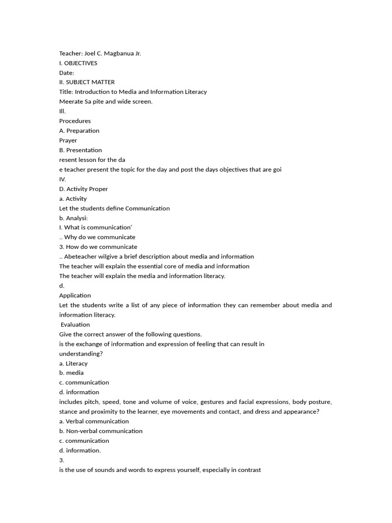 Introduction to Media Literacy Lesson Plan | PDF