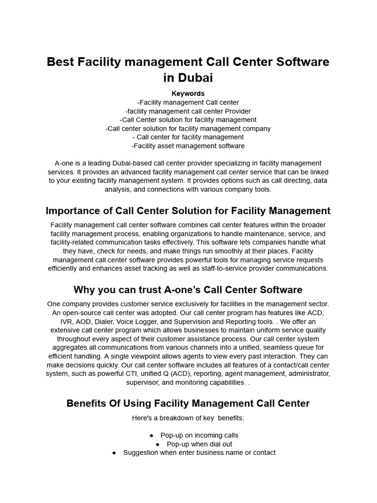 (New) Facility Management | PDF | Call Centre | Customer Relationship ...