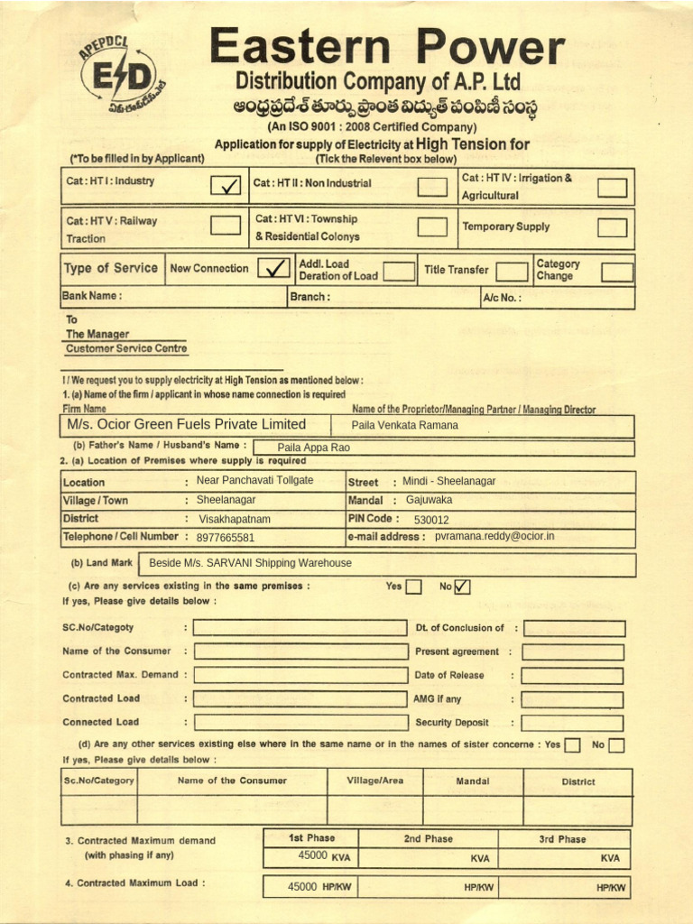 HT Eht Application - Apepdcl | PDF