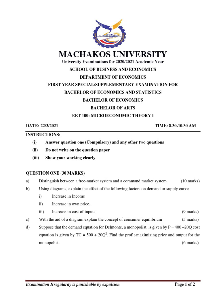 Eet 100 Microeconomic Theory I. | PDF | Demand | Elasticity (Economics)