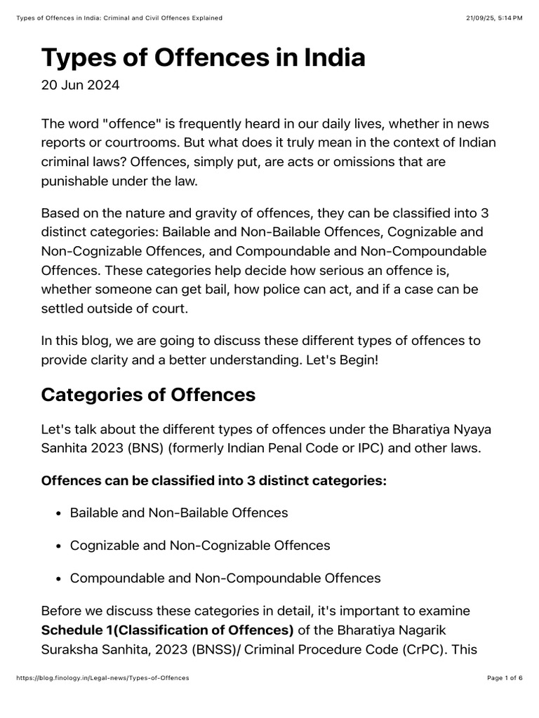 Types of Offences in India Criminal and Civil Offences Explained | PDF ...