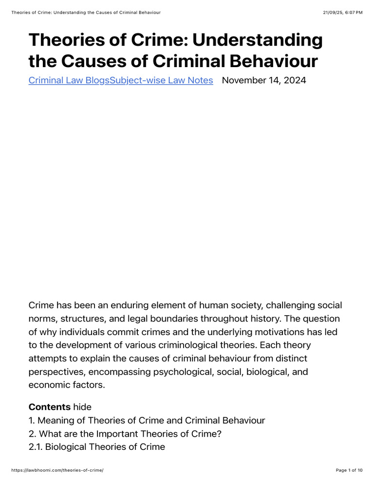 Theories Explaining Criminal Behavior | PDF | Crimes | Crime & Violence
