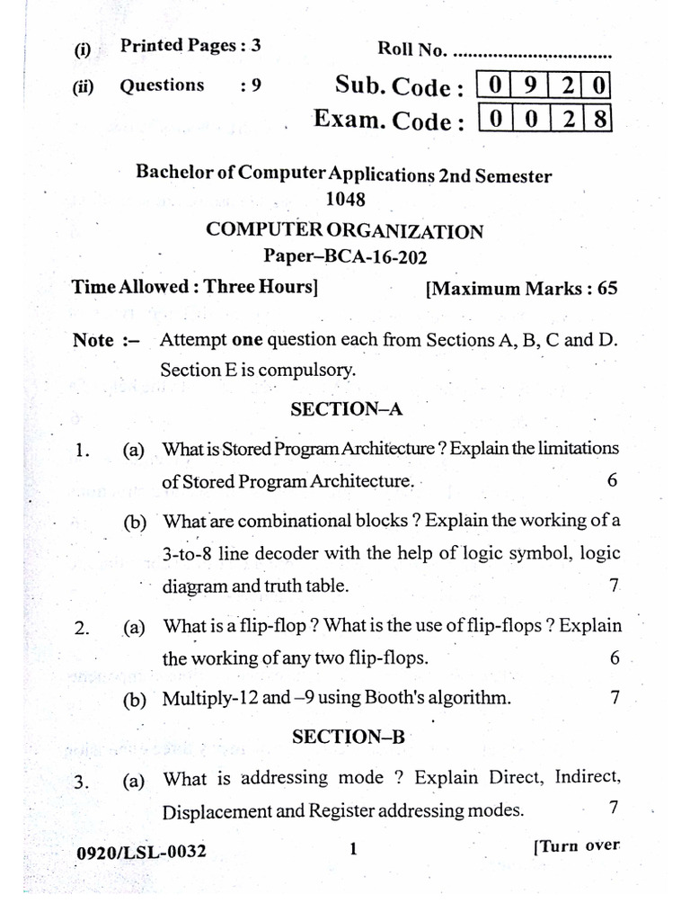 BCA 2nd Sem Computer Organization Paper-BCA-16-202 May 2018 | PDF