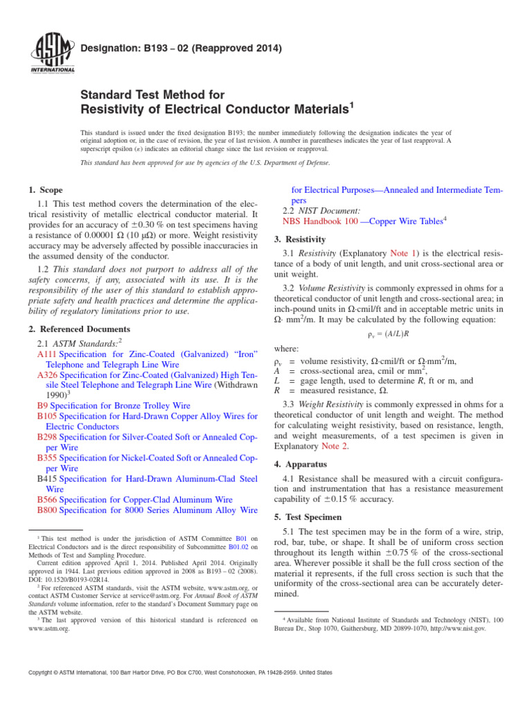 Electrical Conductor Resistivity Test Method | PDF | Electrical ...