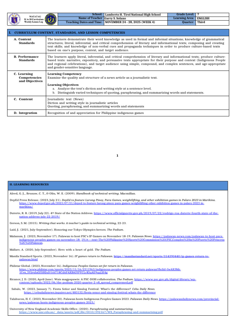English Lesson Plan: Journalistic Texts | PDF | Human Communication