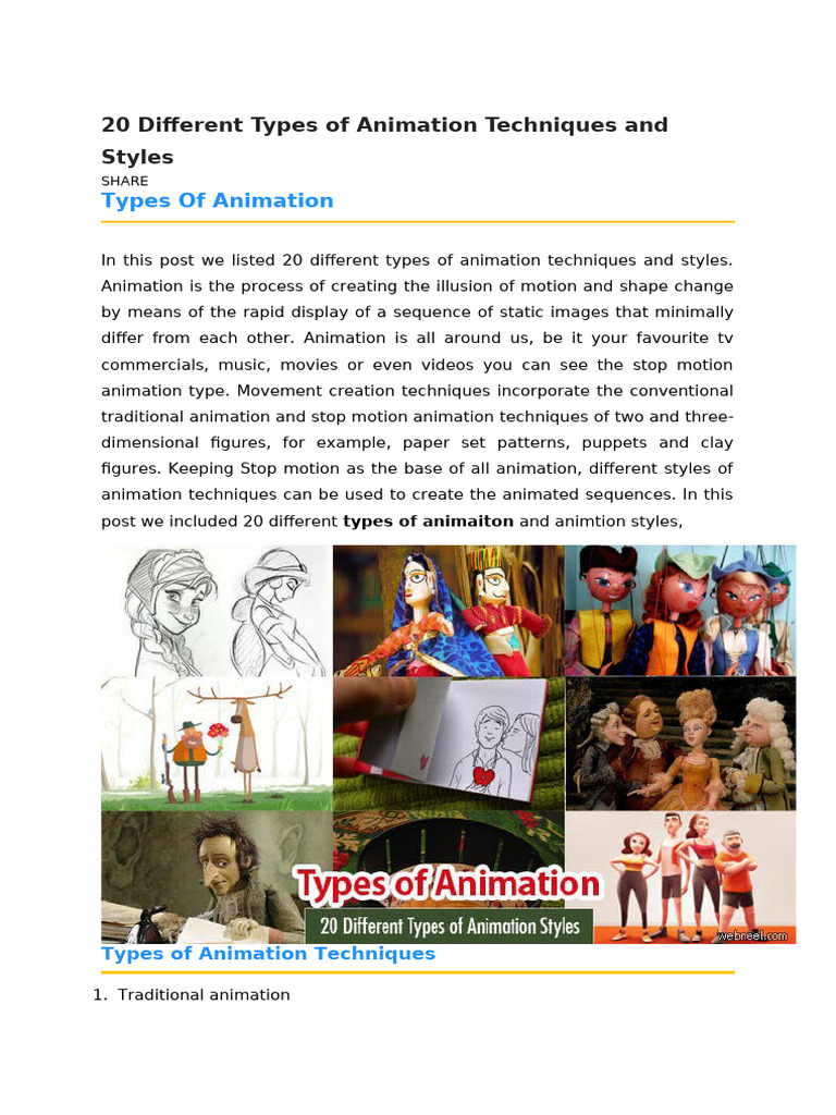 20 Types of Animation Techniques | PDF | Animation