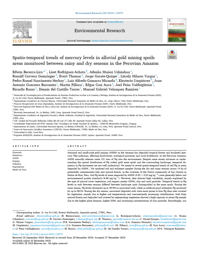 Mercury Trends in Peruvian Gold Mining Soils | PDF | Mercury (Element ...