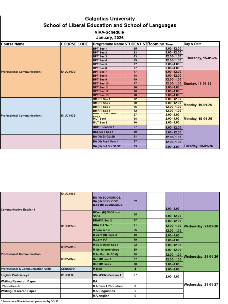 SOLG (English) - Viva Schedule | PDF | Titles | Vocational Education