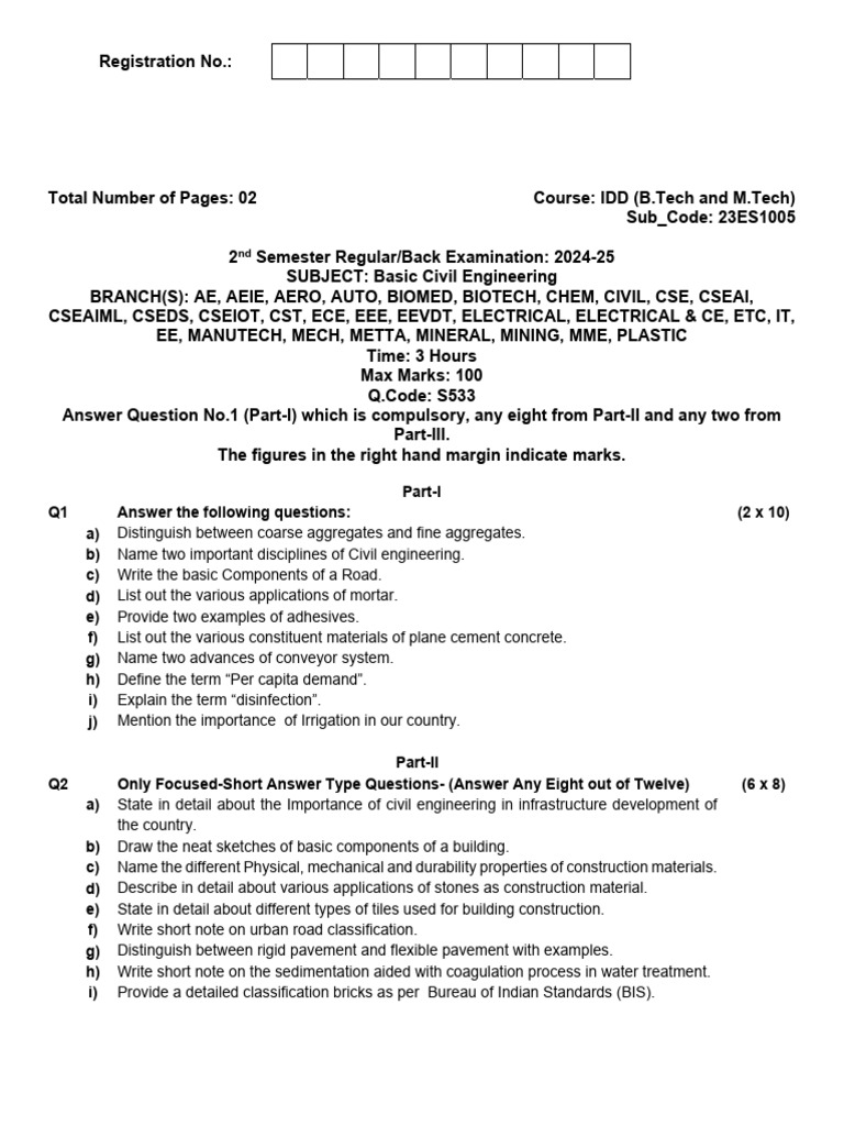 Basic Civil Engineering Exam Guide 2024-25 | PDF | Building Engineering ...