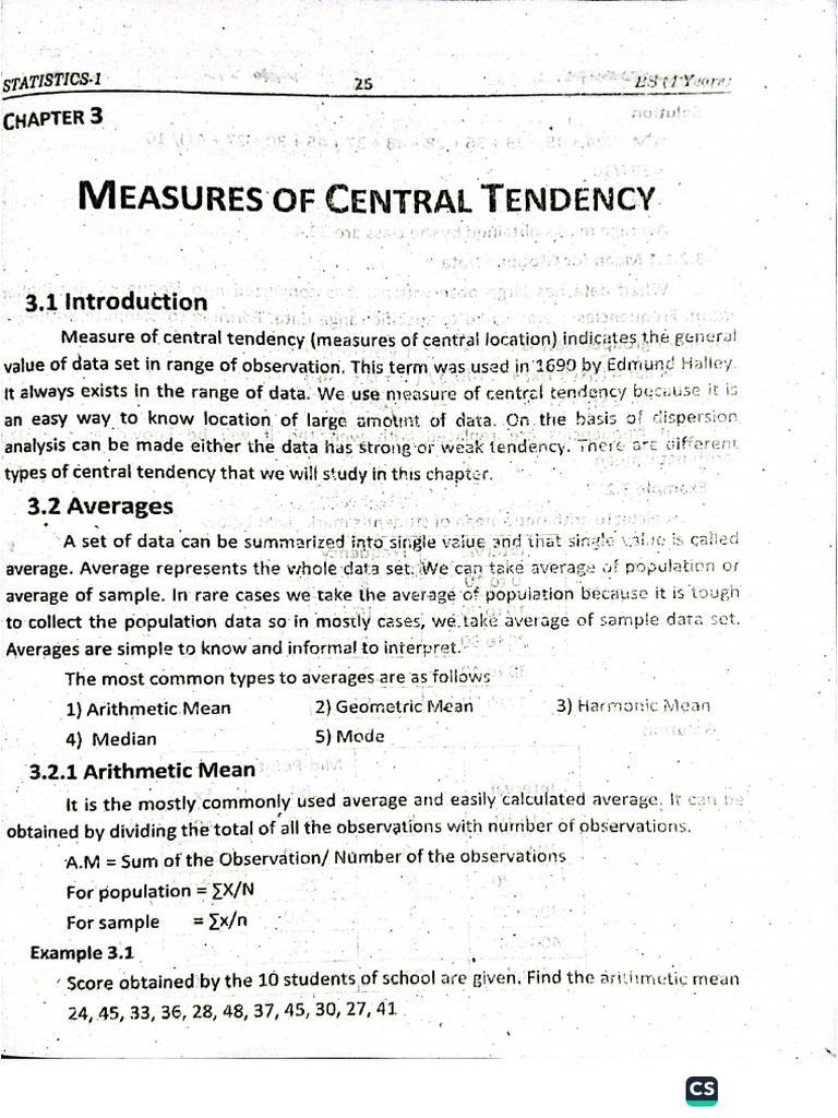 Statistics-1 Chapter 3 (Measure of Central Tendency) | PDF