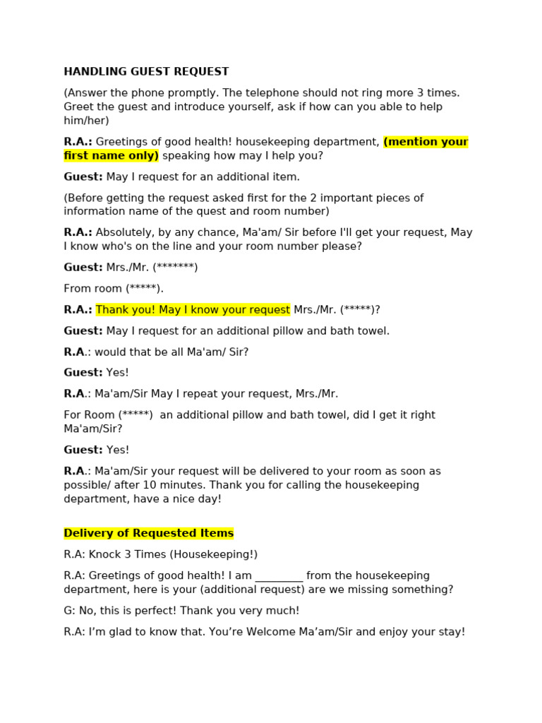 Handling Guest Request HSKP | PDF