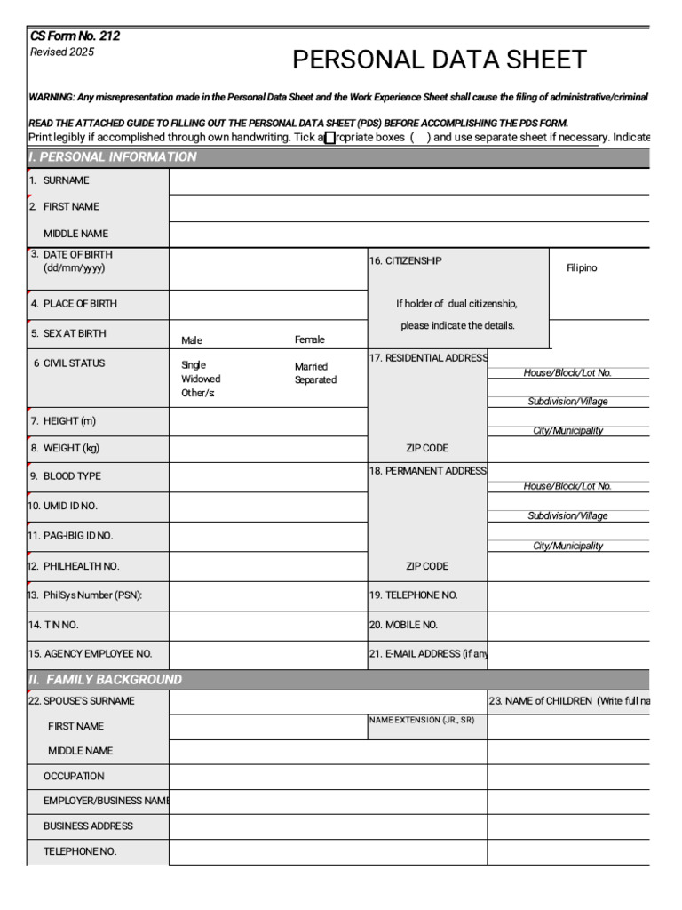 Personal Data Sheet Template | PDF | Government And Personhood | Government