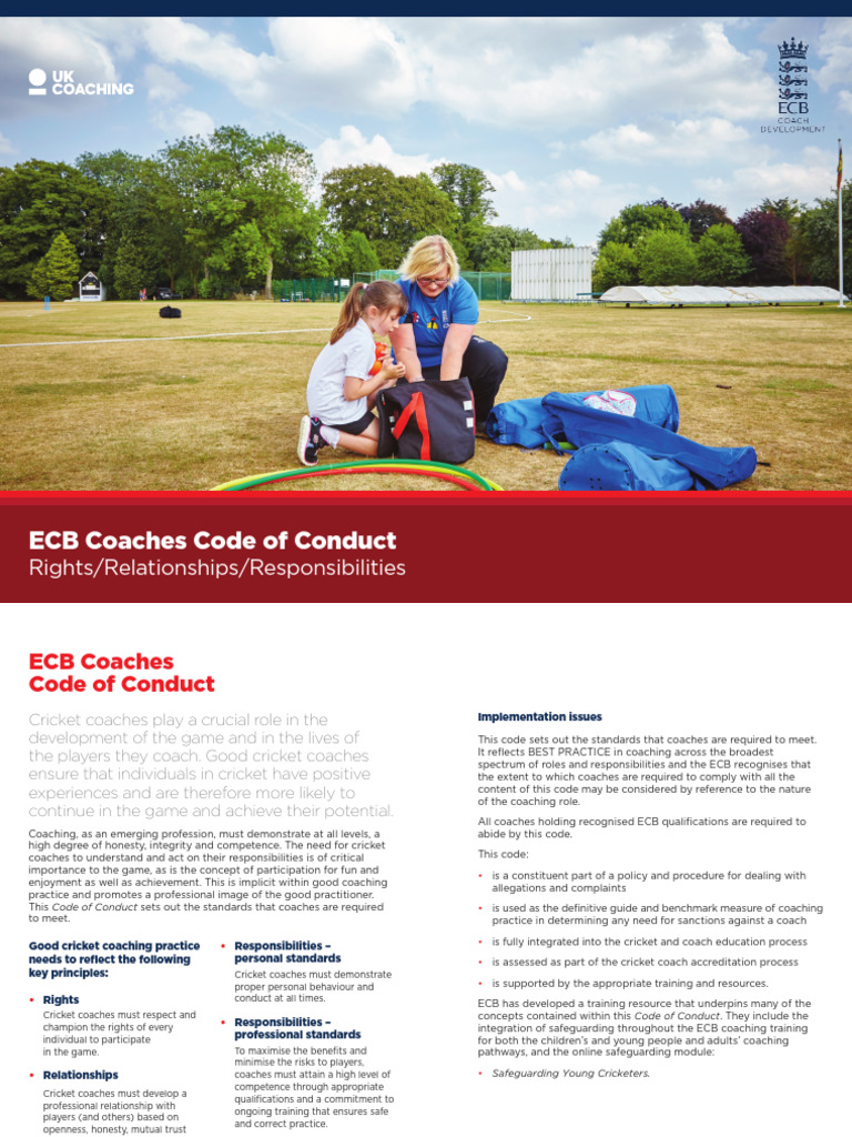 ECB Coaches Code of Conduct Guidelines | PDF | Social Psychology