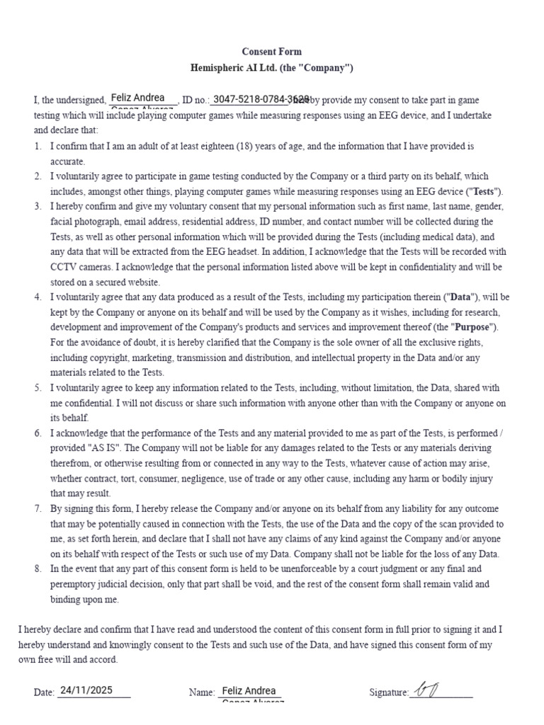 Game Testing Consent Form | PDF | Legal Liability | Consent