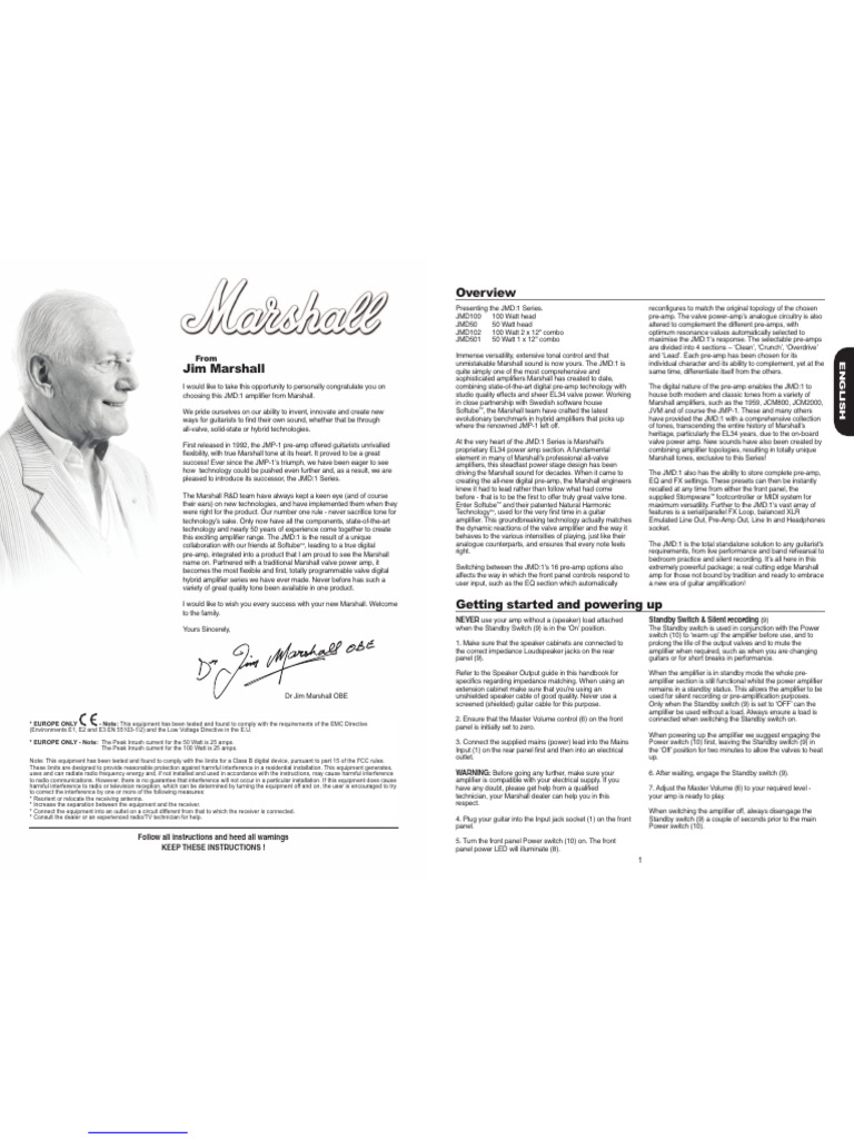 Marshall JMD-1 Series | PDF | Amplifier | Electromagnetic Interference