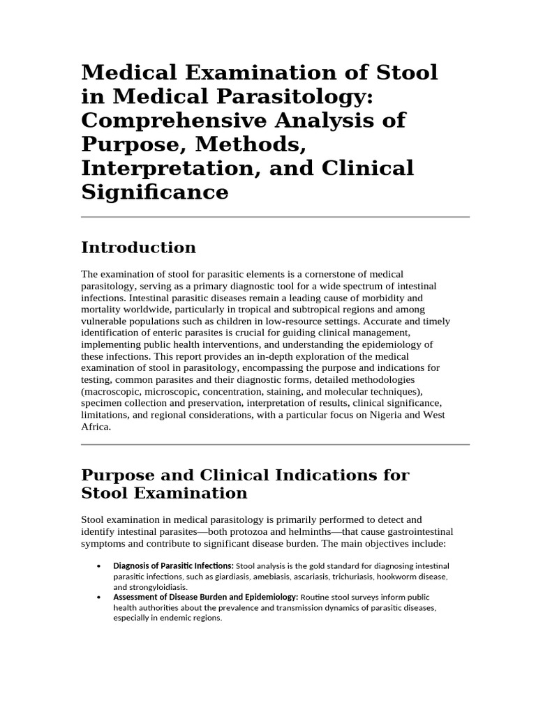 Medical Examination of Stool in Medical Parasitolo | PDF | Human ...