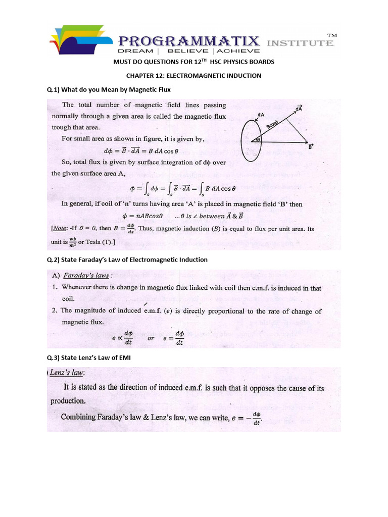 Must Do Questions For 12th HSC Physics Boards - Electromagnetic ...