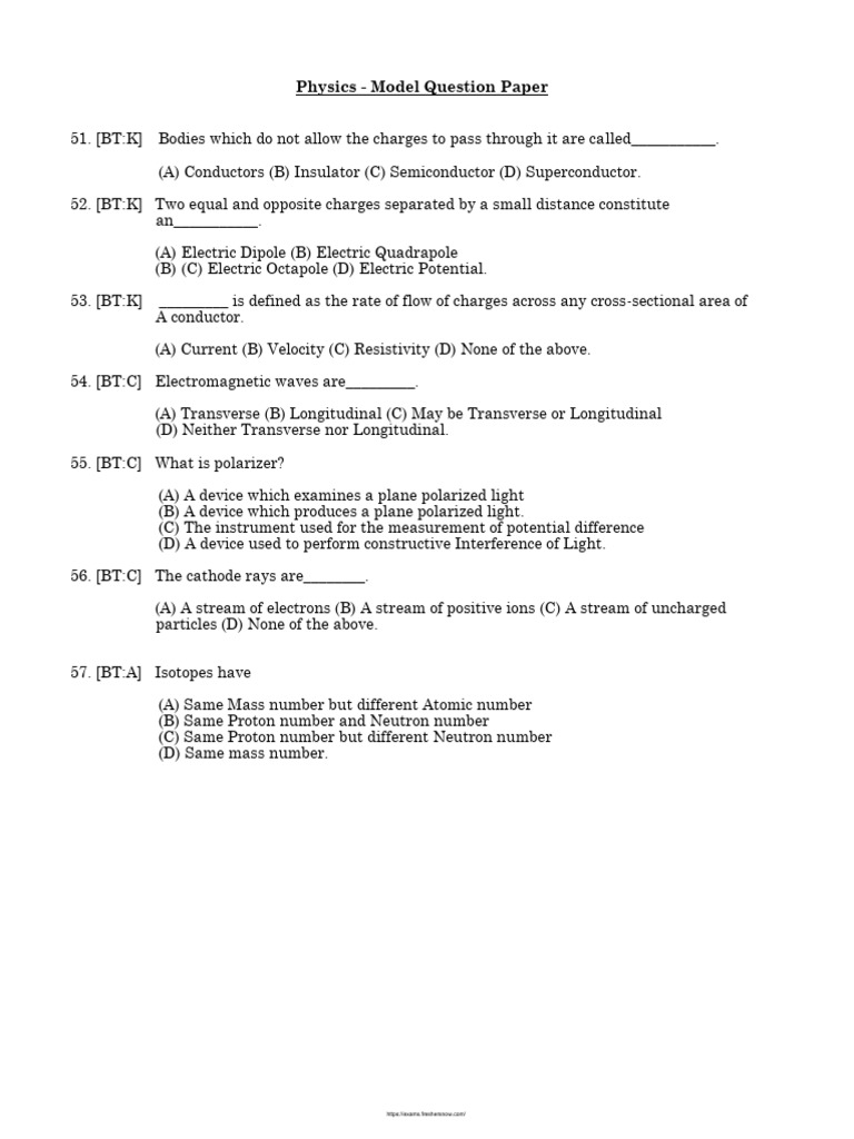 VTUEEE Physics Sample Paper | PDF | Electric Charge | Neutron