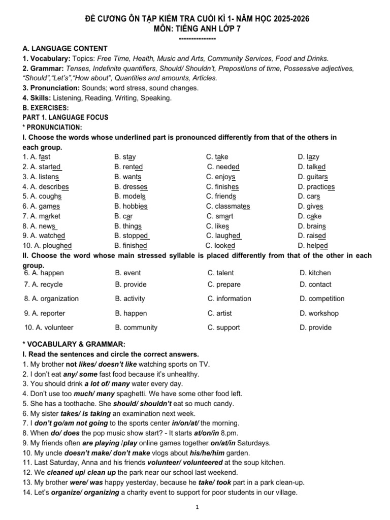 English Exam Review for Grade 7 | PDF