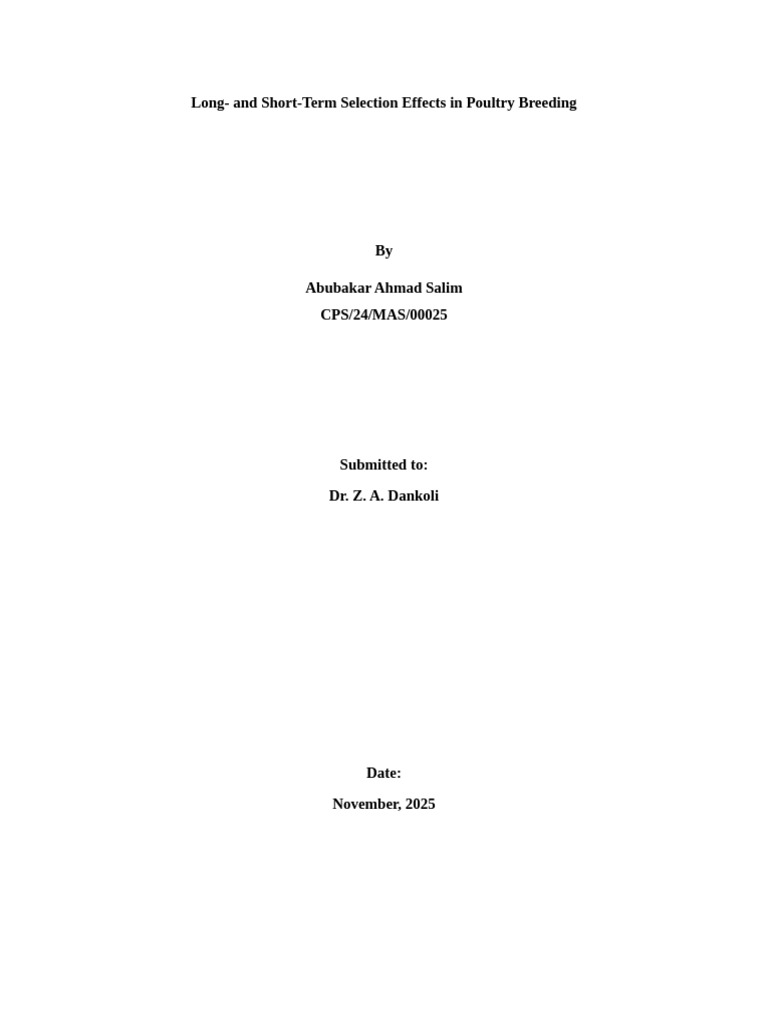 Long - and Short-Term Selection Effects in Poultry Breeding | PDF ...