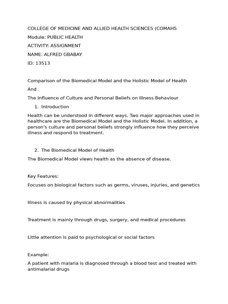 Biomedical vs Holistic Health Models | PDF | Well Being | Faith Healing