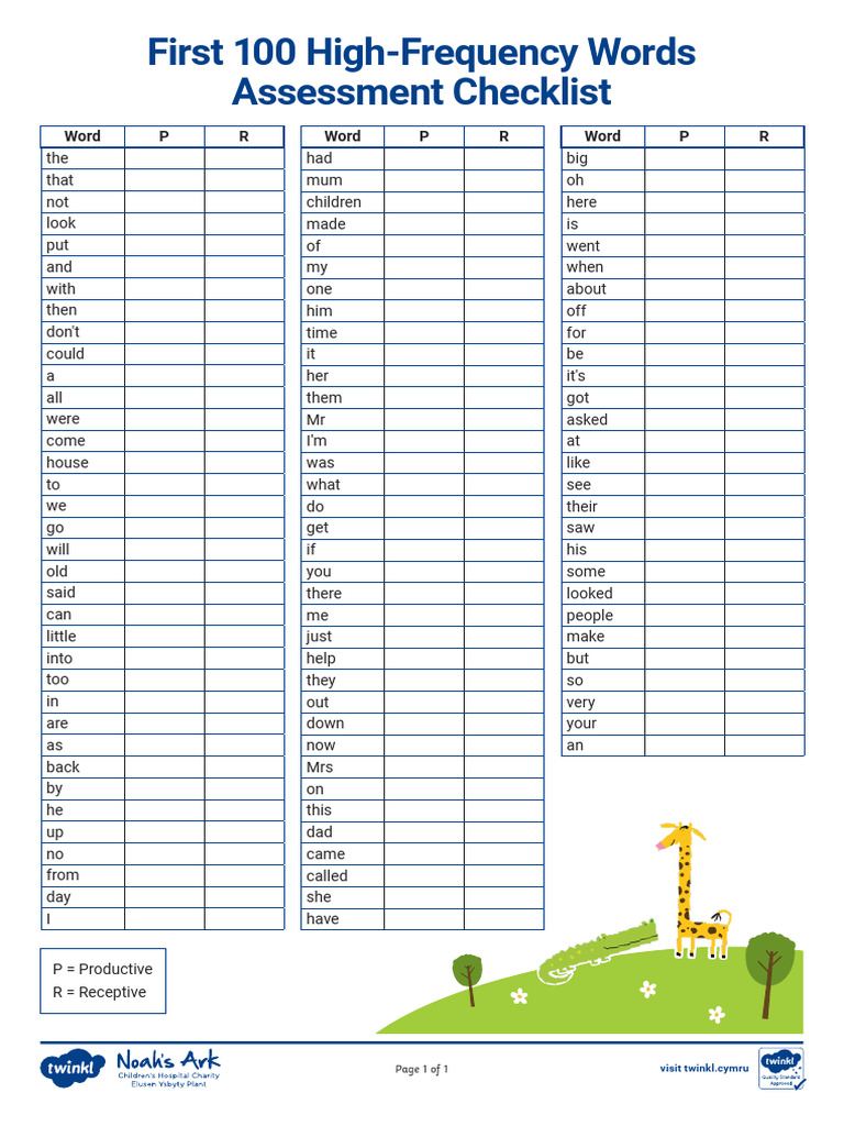 High-Frequency Words Assessment Checklist | PDF