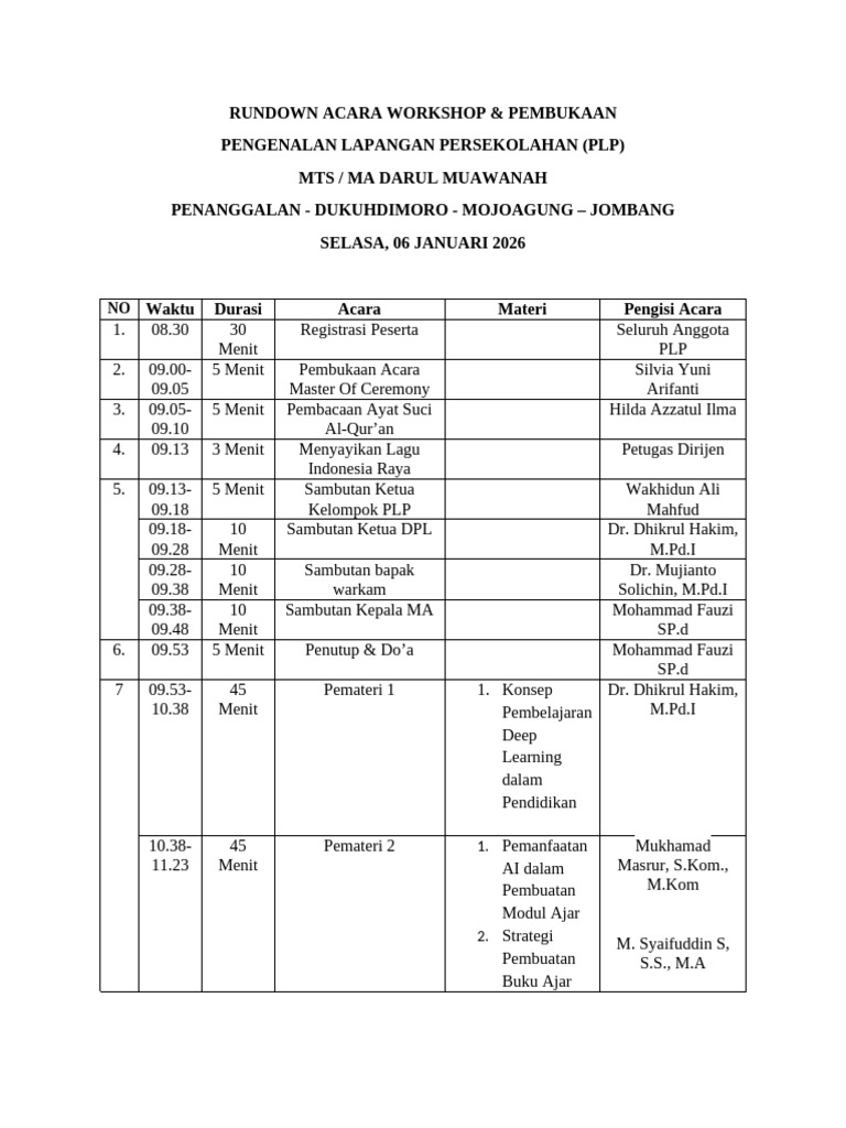 Rundown Acara Workshop | PDF