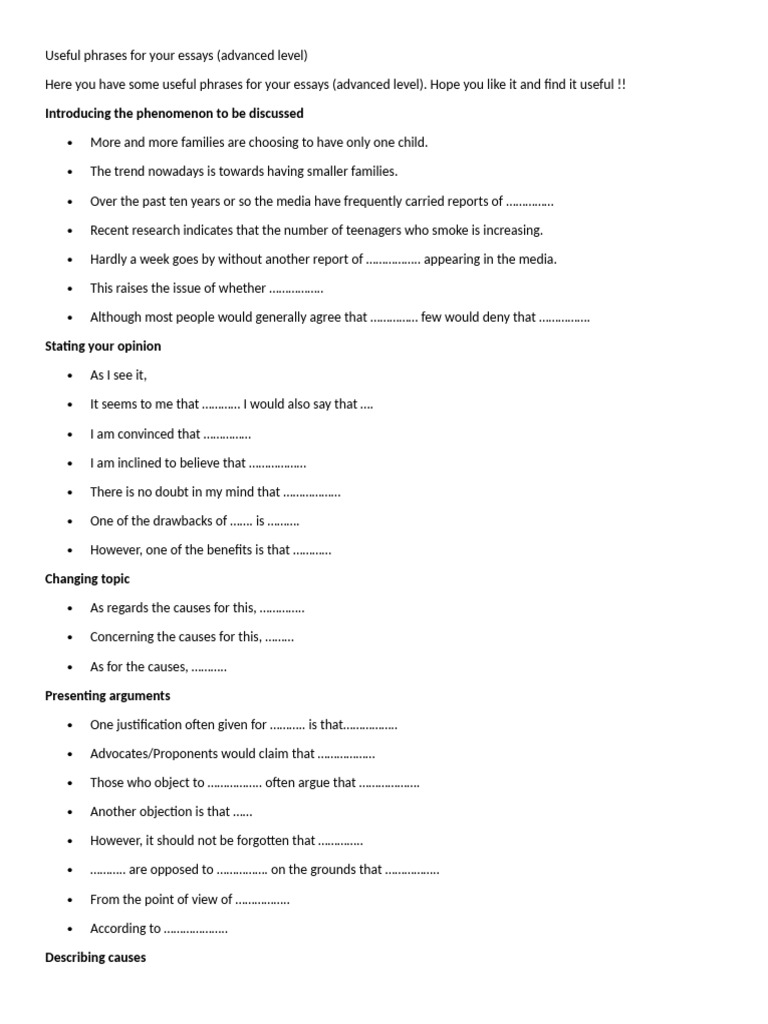 Advanced Essay Phrases Guide | PDF