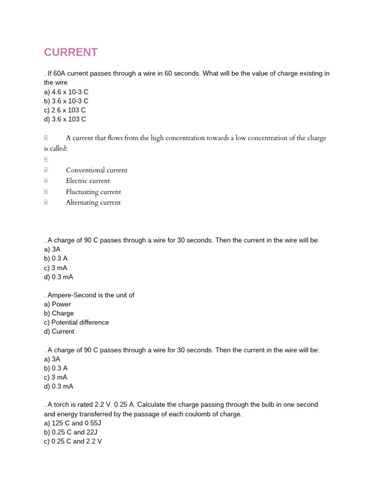 Electric Charge and Current Calculations | PDF | Series And Parallel ...