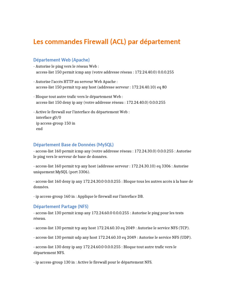 Commandes ACL Firewall par Département | PDF | Protocoles Internet ...