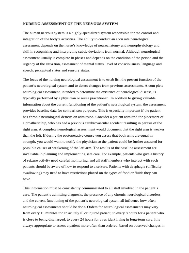 Nursing Neurological Assessment Guide | PDF | Aphasia | Nervous System