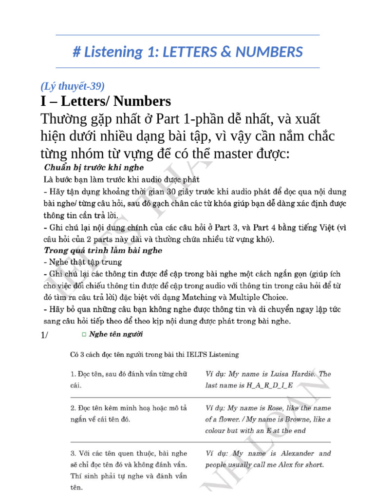 #1 Listening Letter&Numbers | PDF